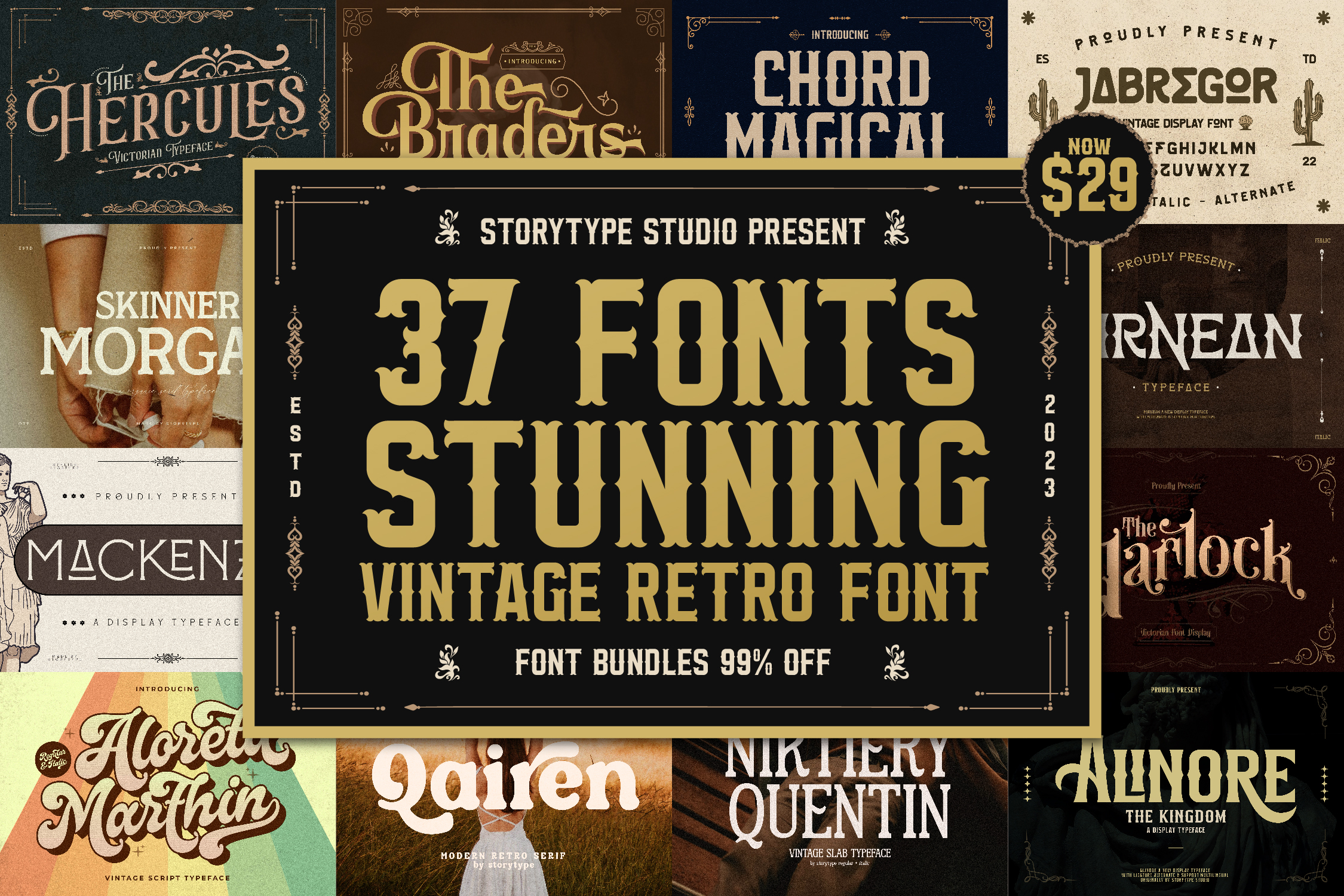 37 Fonts - Stunning Vintage Retro Font Bundle - Letterena Studios